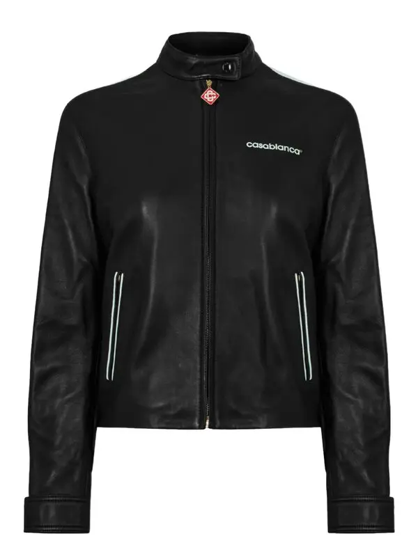 Casablanca Logo Zip-up Leather Jacket - Black