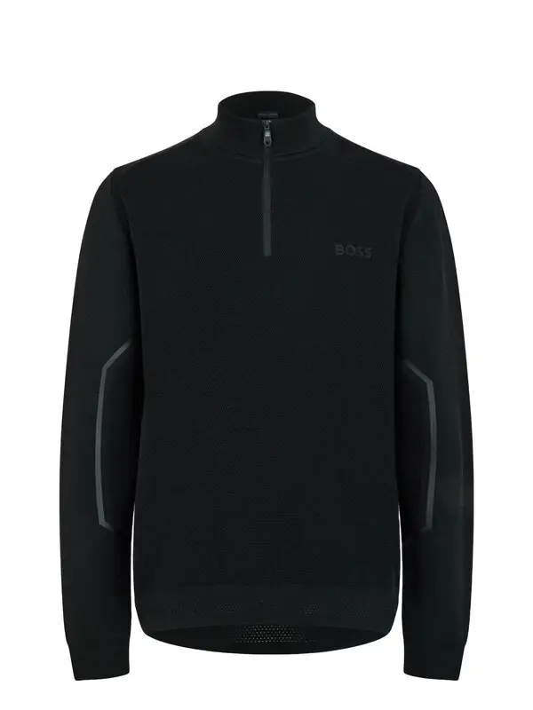 Hugo Boss Half-zip Stand Collar Knit Top - Black