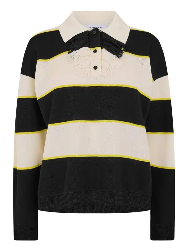 Alexander McQueen Striped Knit Polo Shirt - Black