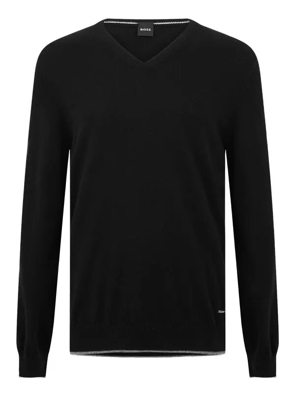 Hugo Boss V-neck Long-sleeve Knit Sweater - Black