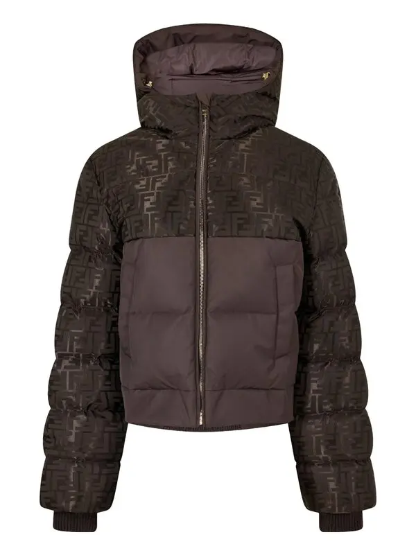 Fendi Cropped Monogram Print Puffer Jacket - Black