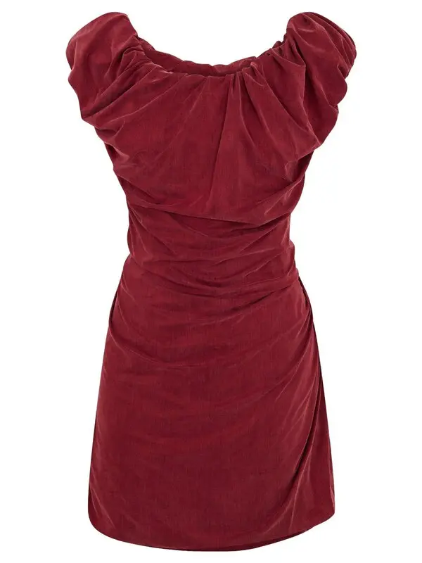 VIVIENNE WESTWOOD Ruched Velvet Off-the-shoulder Mini Dress - Red