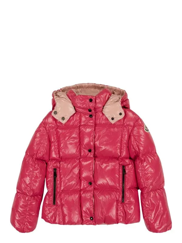 Moncler Hooded Down Jacket With Logo Patch - Red
