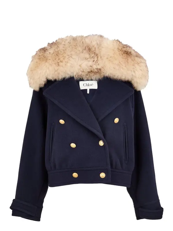 Chloé Cropped Wool Coat - Black