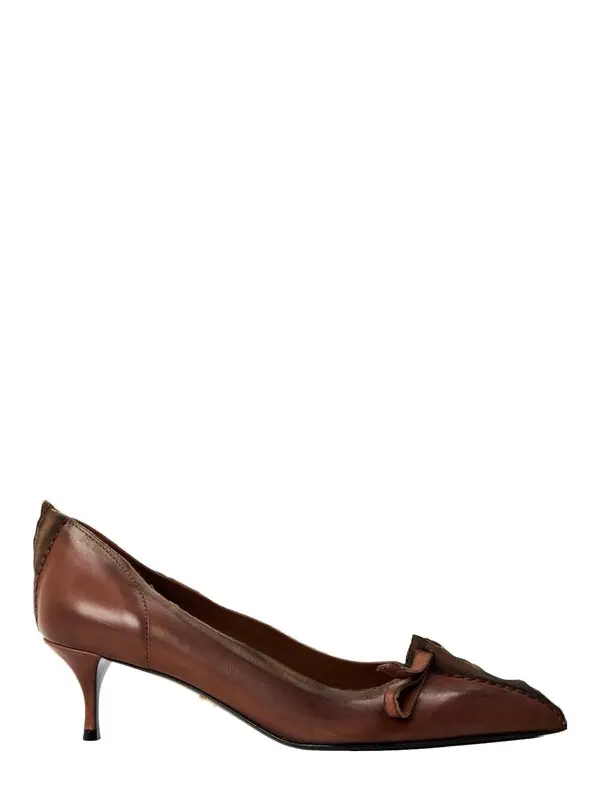 Prada Bow Pointed Toe Stiletto Court Pumps - Brown