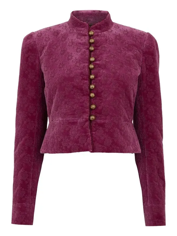 Chloé Cropped Fitted Velvet Jacket With Floral Embroidery - Black