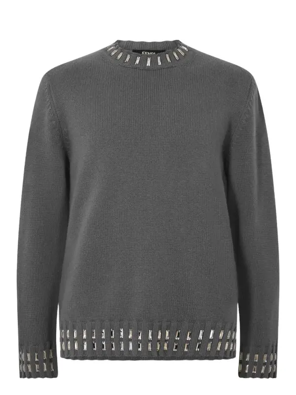 Fendi Embellished Crew Neck Pullover - Black
