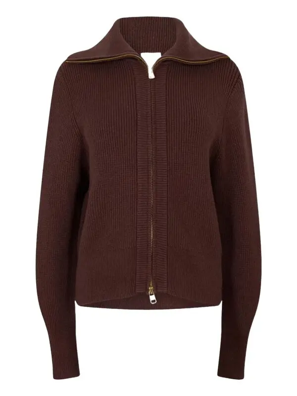 Varley Ribbed Knit Zip-up Jacket - Coffee Bean