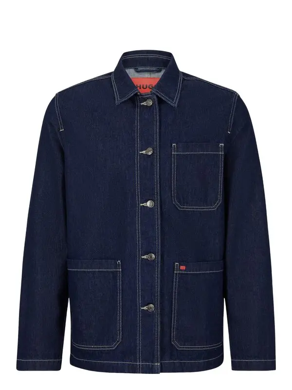 Hugo Boss Dark Indigo Denim Jacket With Contrast Stitching - Black