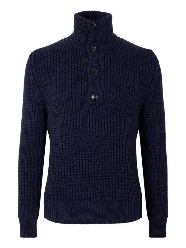 TOM FORD High-neck Henley Knit Sweater - Black