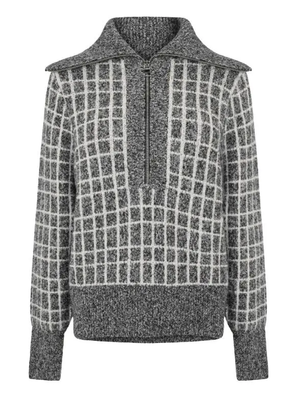 Varley Half-zip Knit Sweater With Grid Pattern - Gray