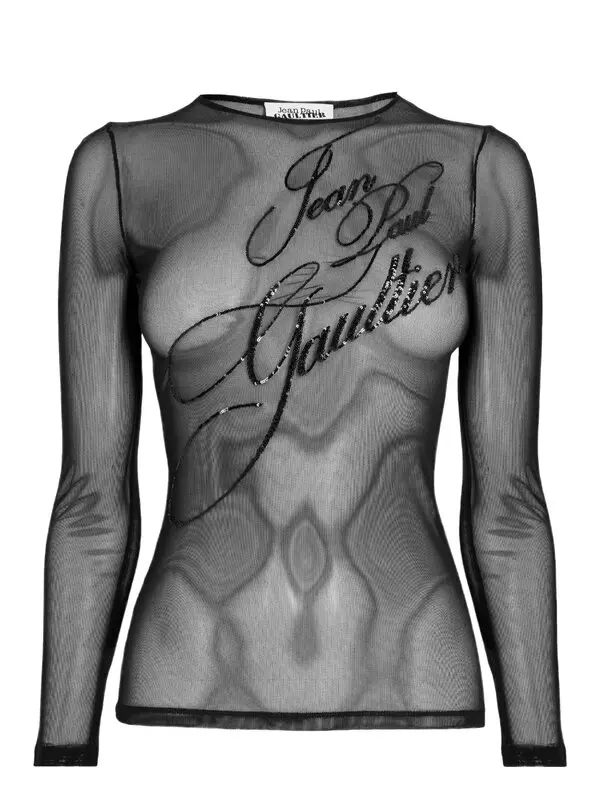 JEAN PAUL GAULTIER Crew Neck Long Sleeve Sheer Blouse - Gray