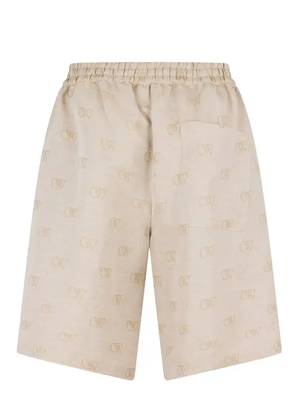 Off-White Beige Monogram Print Wide-leg Culotte Shorts - No