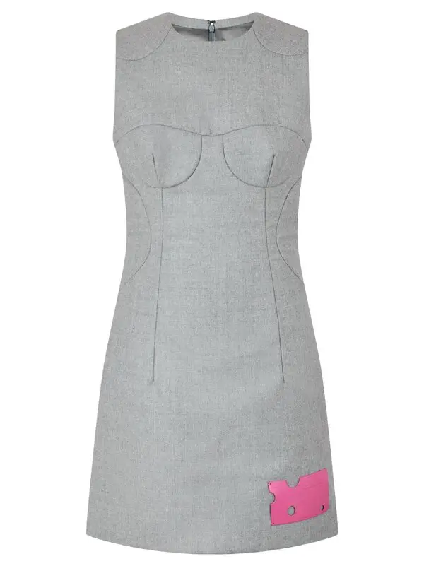 Off-White Sleeveless Wool Mini Dress With Appliqu - Gray