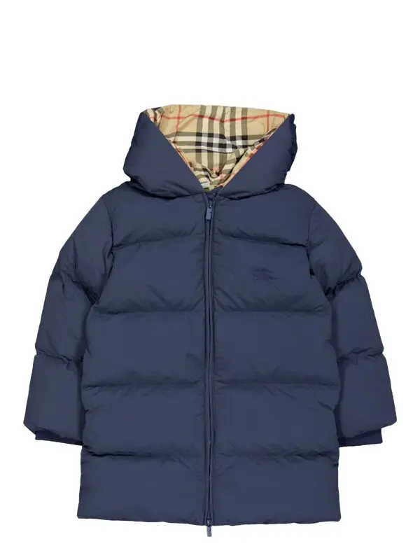 Burberry Quilted Zip-up Hooded Jacket - Blue