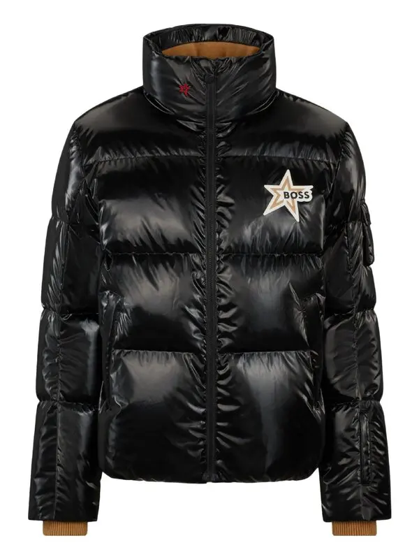 Hugo Boss High-shine Quilted Puffer Jacket With Star Embroidery - Black