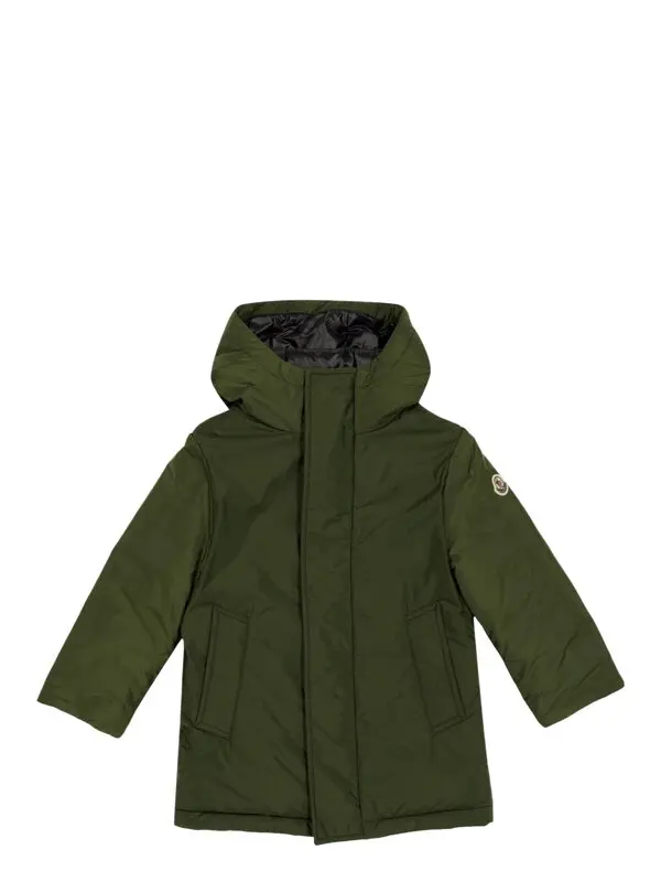 Moncler Quilted Logo Patch Hooded Down Jacket - Green