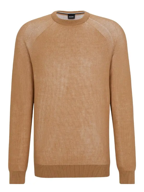 Hugo Boss Crew Neck Raglan Sleeve Fine Knit Sweater - Brown