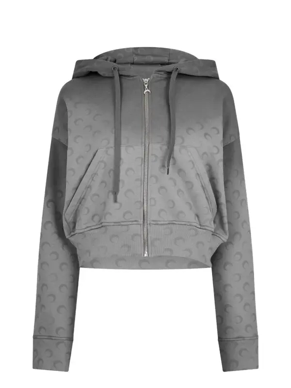 MARINE SERRE Printed Zip-up Hooded Sweatshirt - Gray