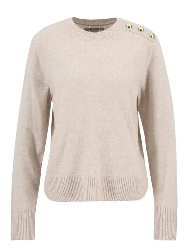 Barbour Eleanor Crew Neck Jumper With Branded Buttons - Oat