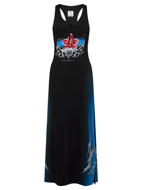 Casablanca Sleeveless Tie Dress With Printed Design - Black