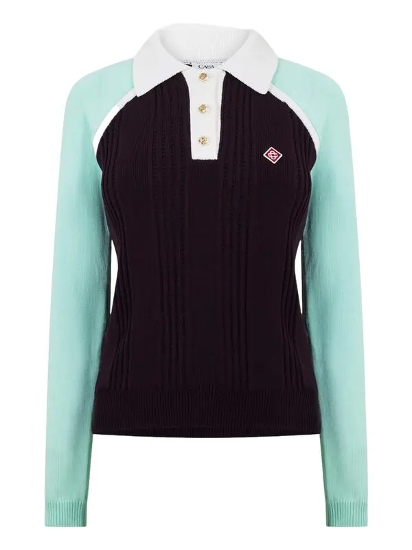 Casablanca Logo Patch Long Sleeve Polo Shirt - Black