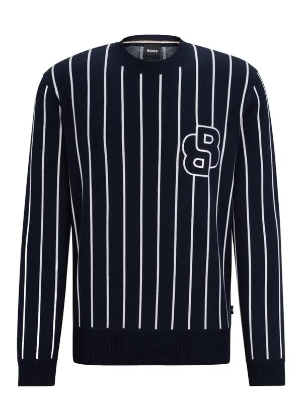 Hugo Boss B" Logo Striped Crewneck Pullover - Black