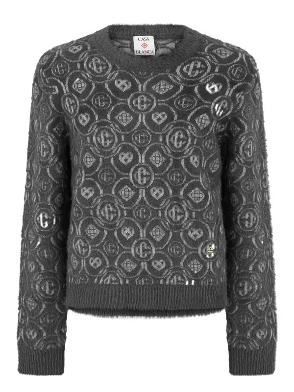 Casablanca Logo Jacquard Crewneck Sweater - Black