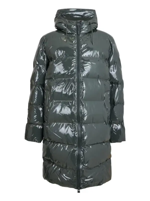 Rains Long-sleeved Cotton-padded Jacket With Drawstring Hood And Glossy Finish - Black