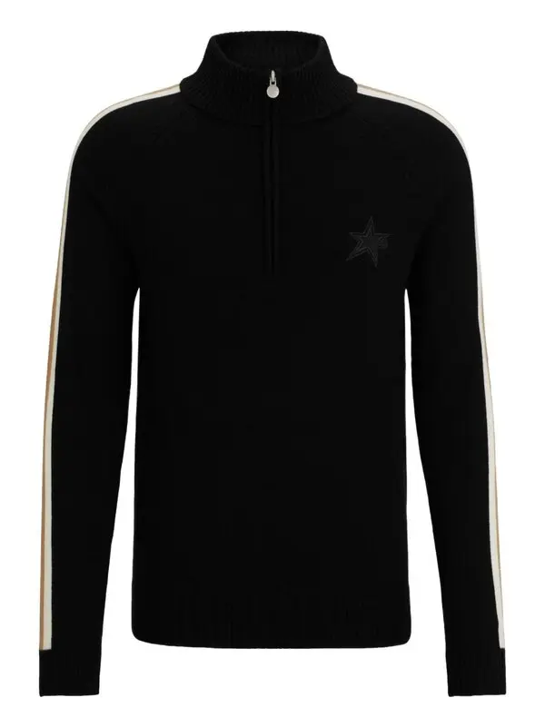 Hugo Boss Quarter-zip Knit Sweater With Striped Sleeves - Black