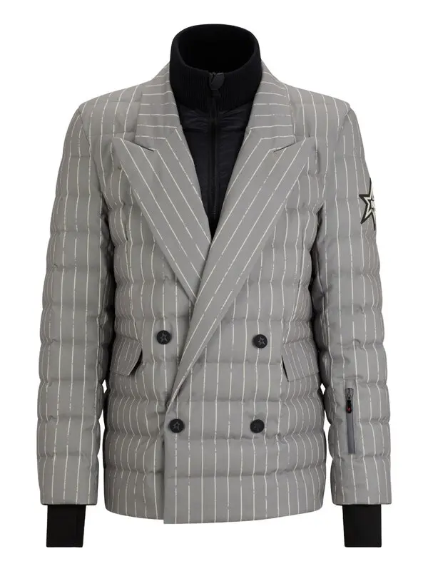 Hugo Boss Grey Pinstriped Quilted Double-breasted Blazer Ski Jacket - Gray