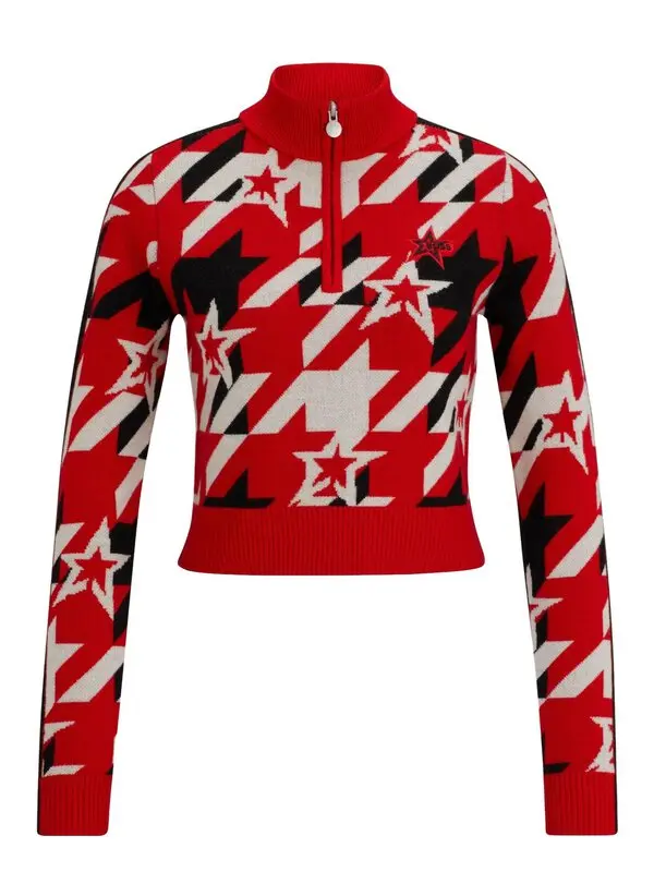 Hugo Boss Cropped Geometric Star Half-zip Sweater - Red
