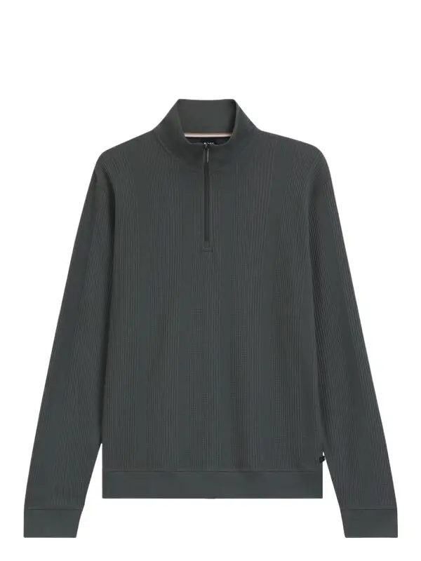 Hugo Boss Quarter Zip Jumper With Textured Finish - Black