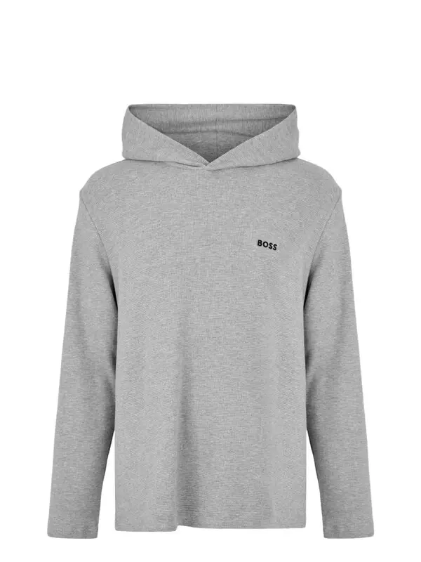 Hugo Boss Boss Hooded Long Sleeve Top With Textured Finish - Gray