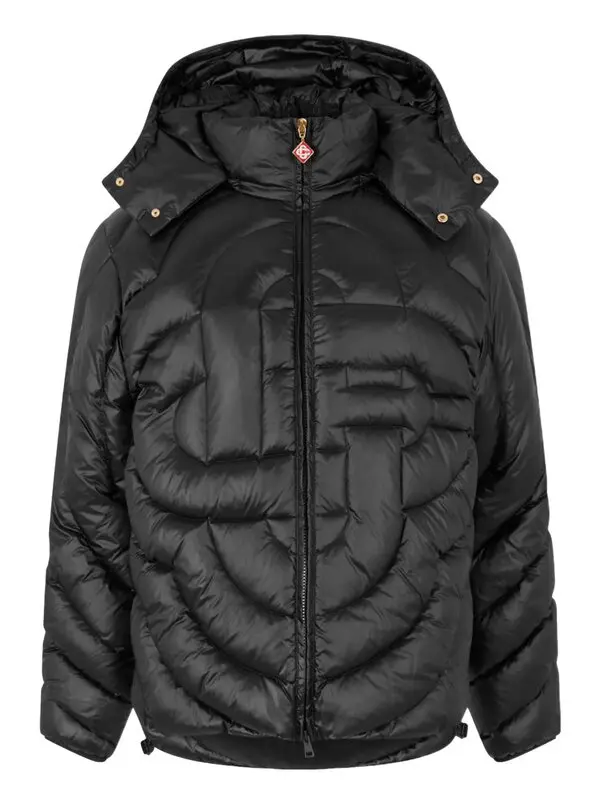 Casablanca Hooded Down Jacket With Iconic Logo Zipper Tab - Black