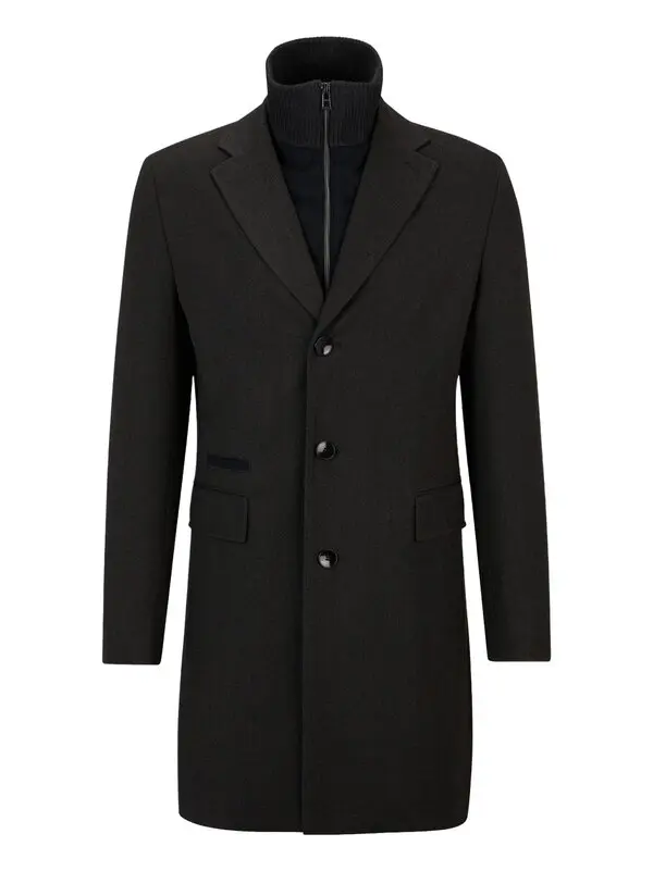 Hugo Boss Regular-fit Wool-blend Coat With Detachable Bib - Black