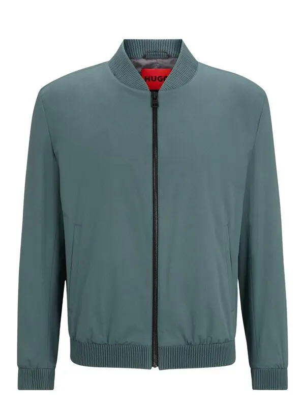 Hugo Boss Teal Bomber Jacket With Ribbed Trim - Green
