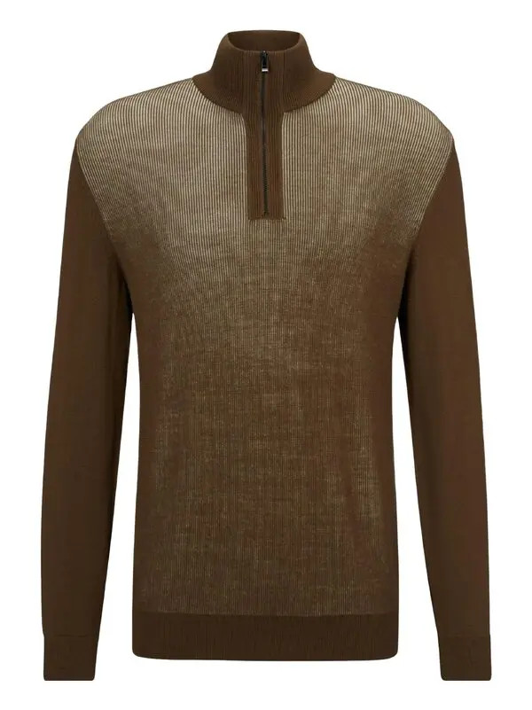 Hugo Boss Quarter Zip Ribbed Knit Sweater - Green