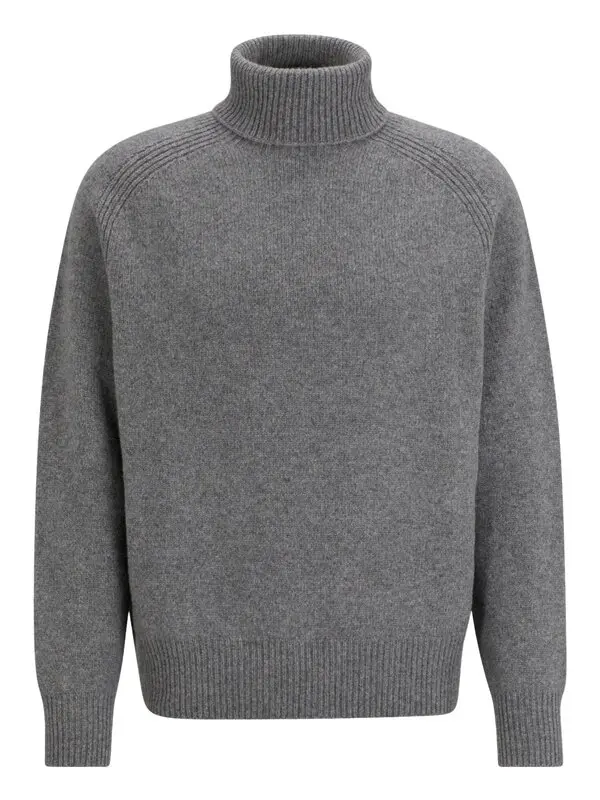 Hugo Boss Ribbed Trim Turtleneck Sweater - Gray