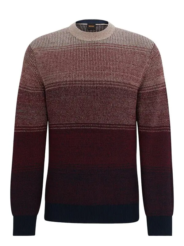 Hugo Boss Gradient Color-block Horizontal Stripe Crew Neck Knit Sweater - Black
