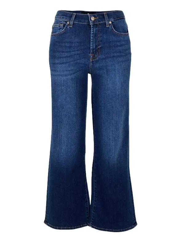7 For All Mankind Cropped Alexa Straight Leg Jeans - Dark Blue