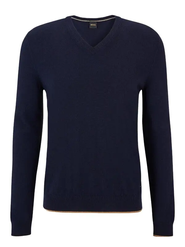 Hugo Boss V-neck Knit Sweater With Contrast Trim - Black