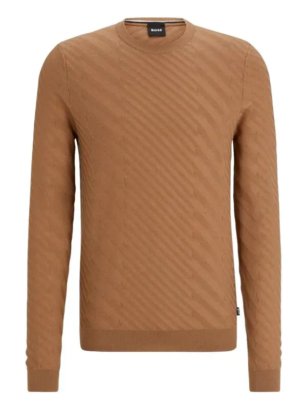 Hugo Boss Boss Palwino Textured Crew Neck Sweater - Brown