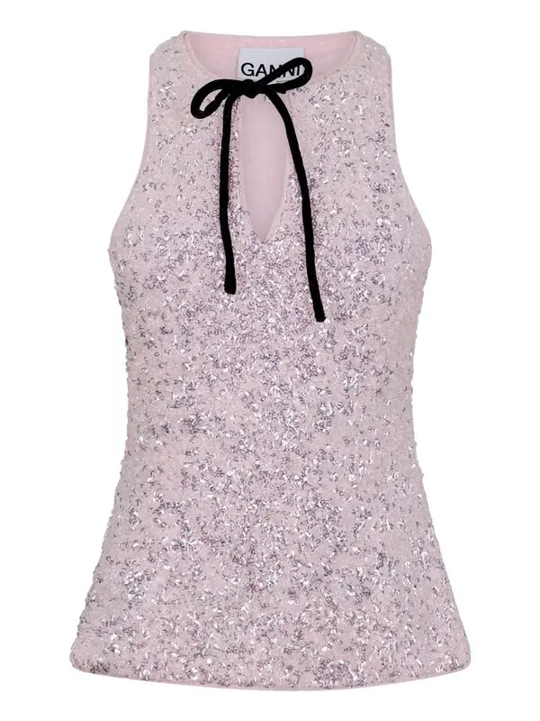 GANNI Sequined Halter Top With Bow Detail - Pink