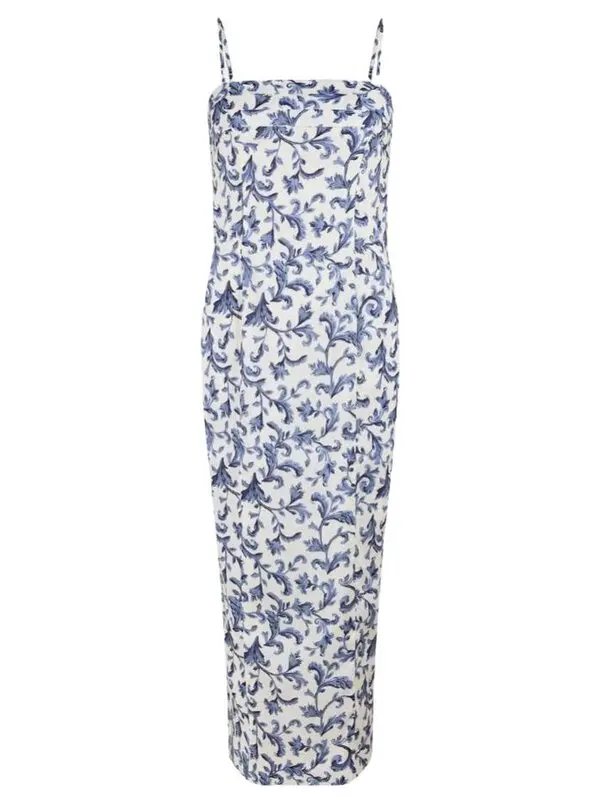 Posse Printed Midi Dress With Spaghetti Straps - White