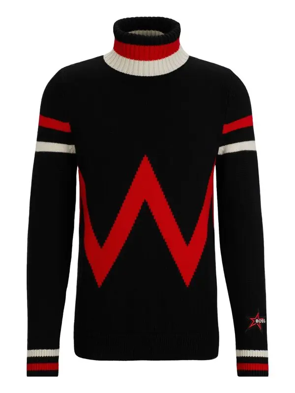 Hugo Boss Knitted Turtleneck With Geometric Pattern And Embroidered Star - Black