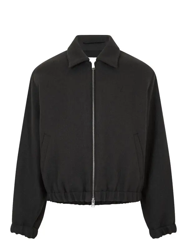 AMI Paris Zip-up Jacket With Spread Collar - Black