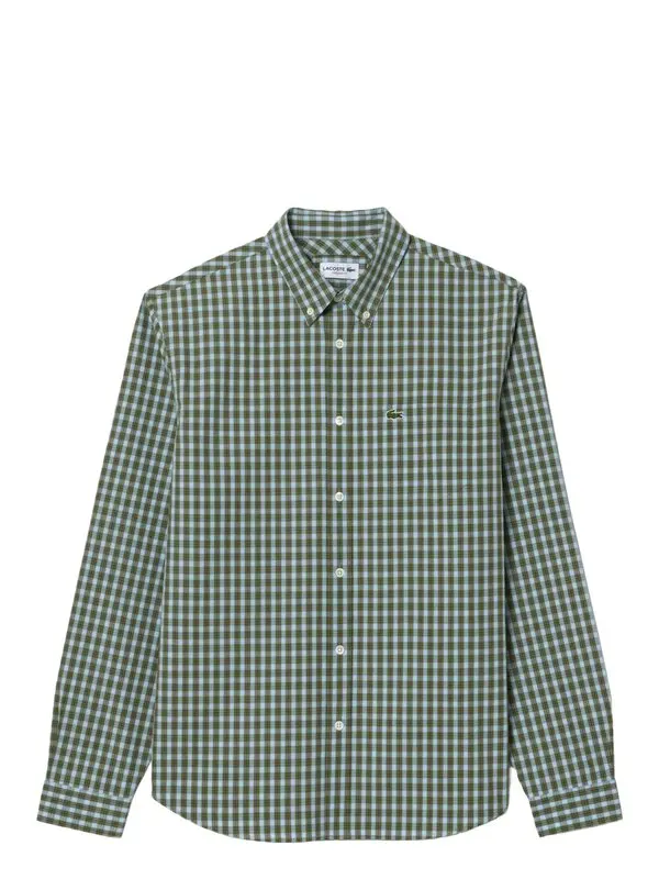 Lacoste Regular-fit Plaid Poplin Shirt - Khaki