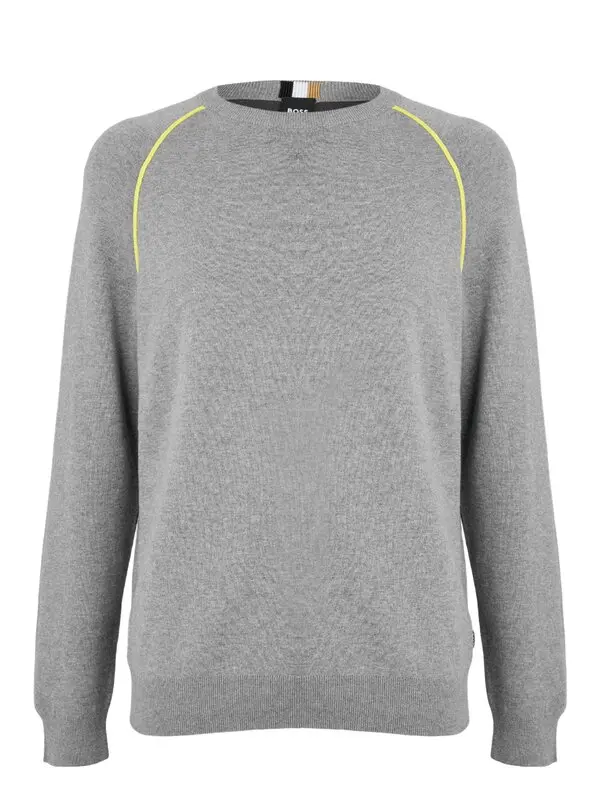 Hugo Boss Crew Neck Knit Sweater With Contrast Stitching - Gray
