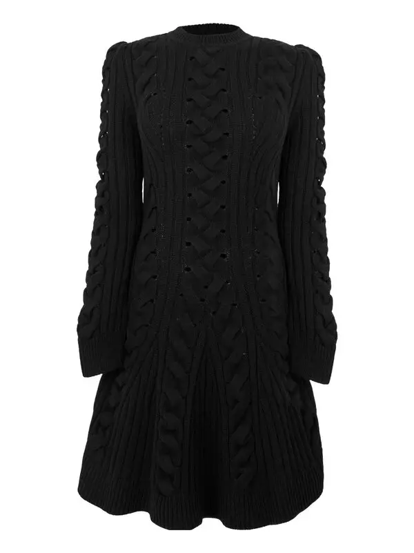 Alexander McQueen Cable Knit Jumper Dress - Black